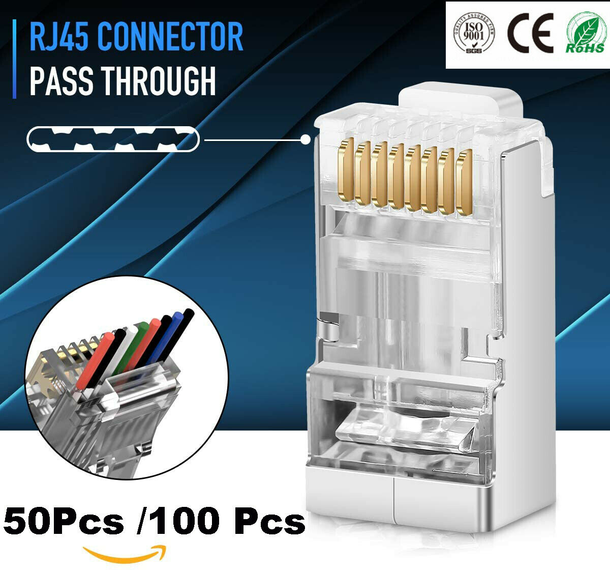 EZ RJ45 Shielded RJ45 1.1MM Pass Through Network Cable Connector End ...